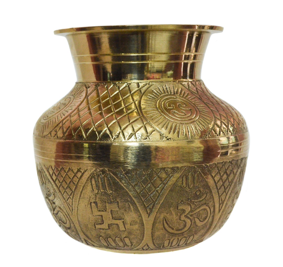 Brass Kalash Pot in Handcrafted Carving & Antique Look for - Etsy