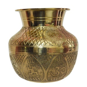 Brass Kalash Pot in Handcrafted Carving & Antique Look for Indian ...