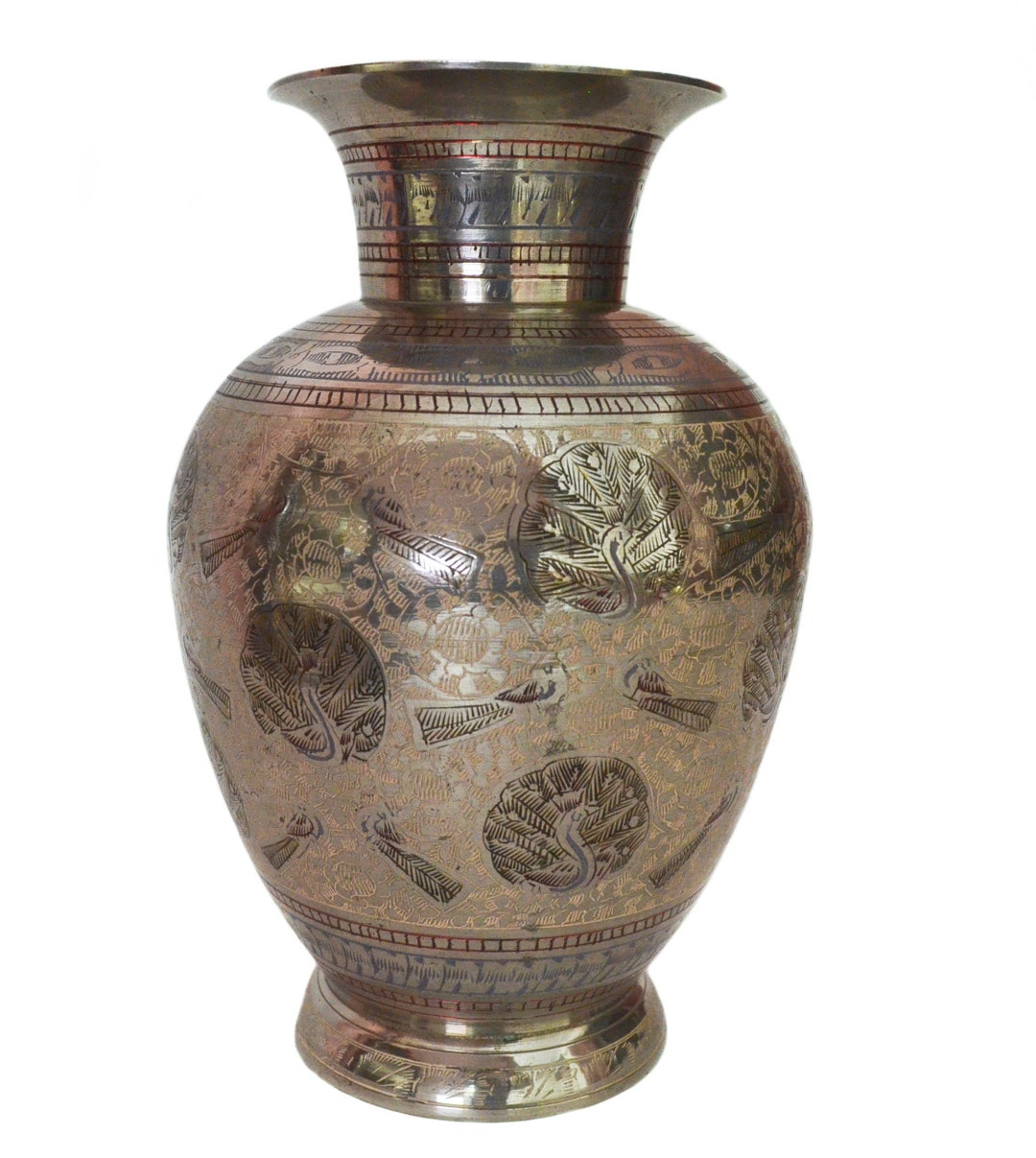 Brass Flower Vase With Handcrafted Kalamkaari Work in Mute Colors - Etsy