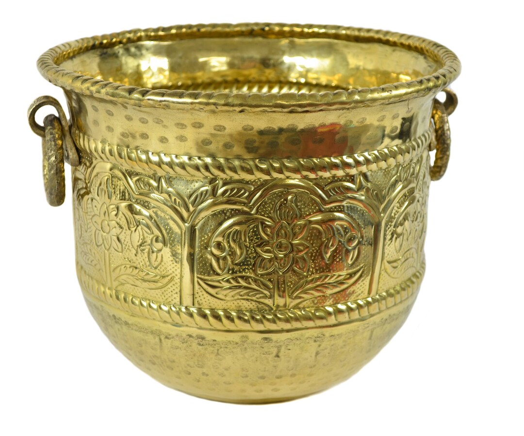 Handcrafted Brass Planter, Floral Design, Indoor Outdoor Decor - Etsy
