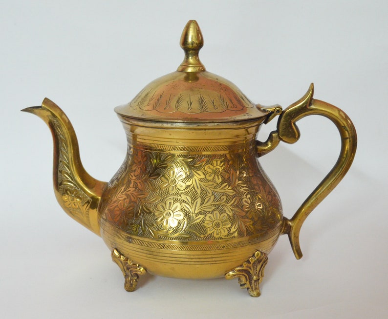 Vintage German Silver With Gold Polish Tea Set in Fine Carving | Etsy