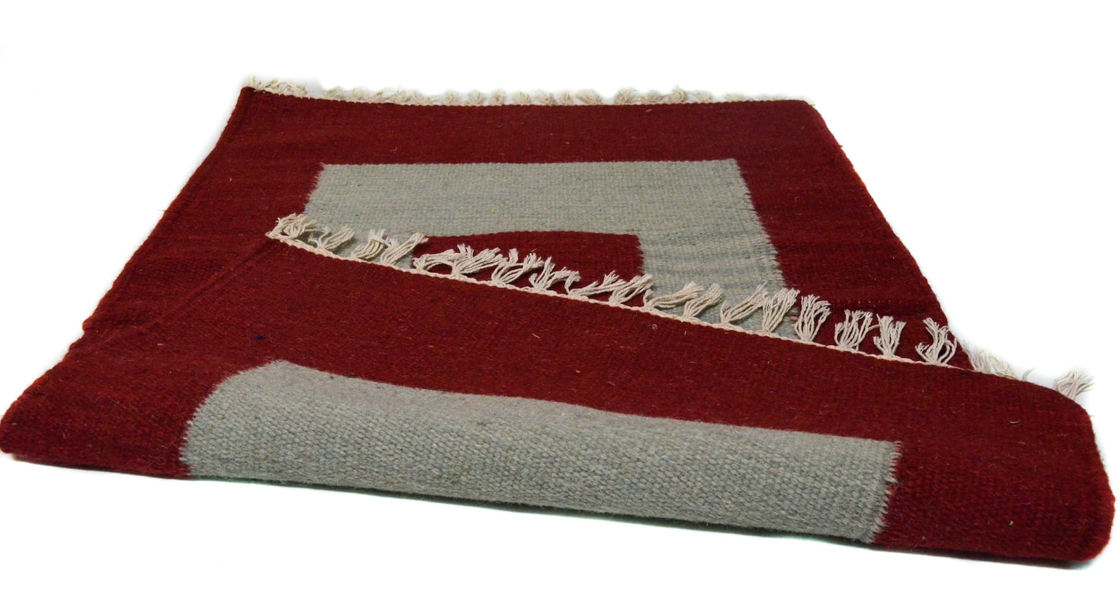 Maroon & Grey Cotton and Wool Handwoven Reversible Rug | Etsy