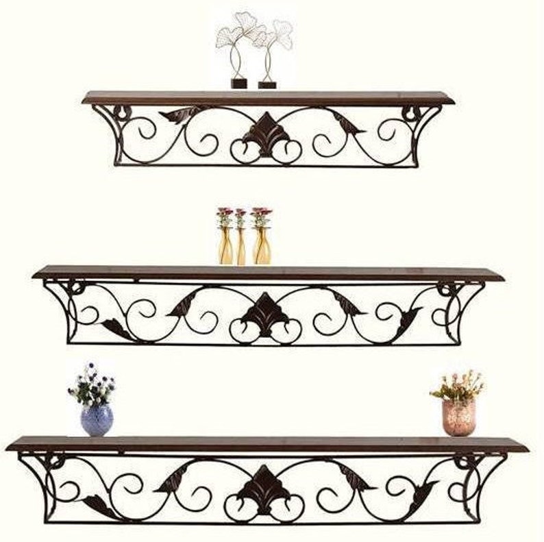 Wall Shelves Wooden and Wrought Iron Shelf Rack Wall - Etsy