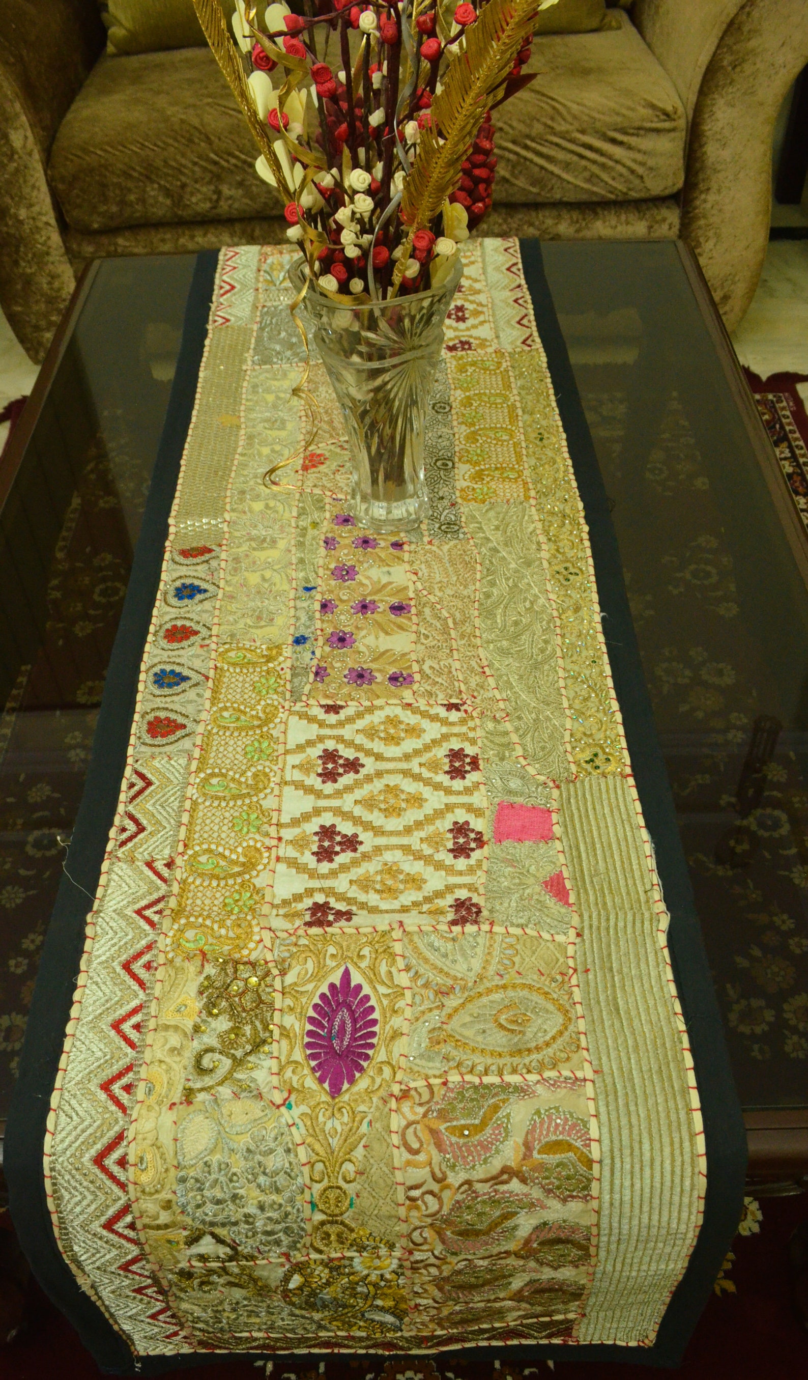 Rajasthani Handmade Patchwork Hand Embroidered Table Runner / | Etsy