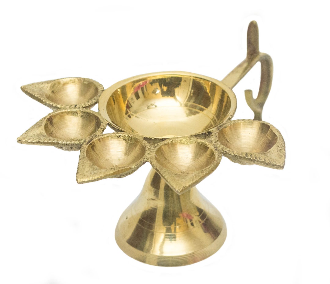 Brass Panchmukhi Diya / Panch Aarti Lamp / Panch Mukhi Aarti Deepak ...