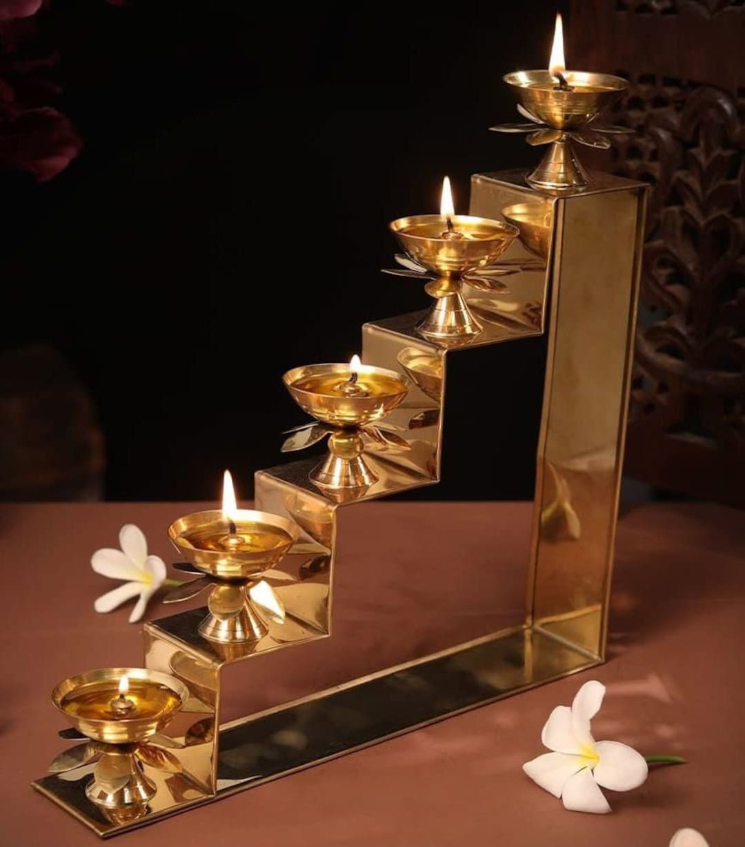 Brass Lotus Lamp || Diya || Step Lamp || Step Diya || Akhand Jyot Diya ...