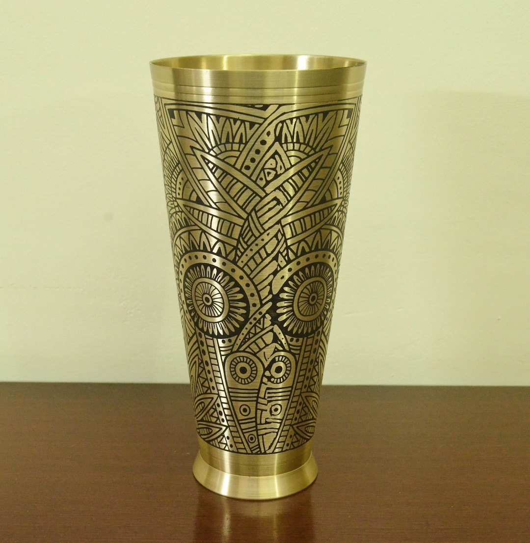 Brass Lassi /patiala Glass With Fine Hand Kalamkaari, Drinkware ...