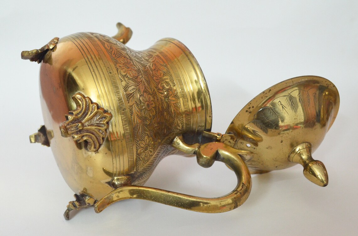 Vintage German Silver With Gold Polish Tea Set in Fine Carving - Etsy