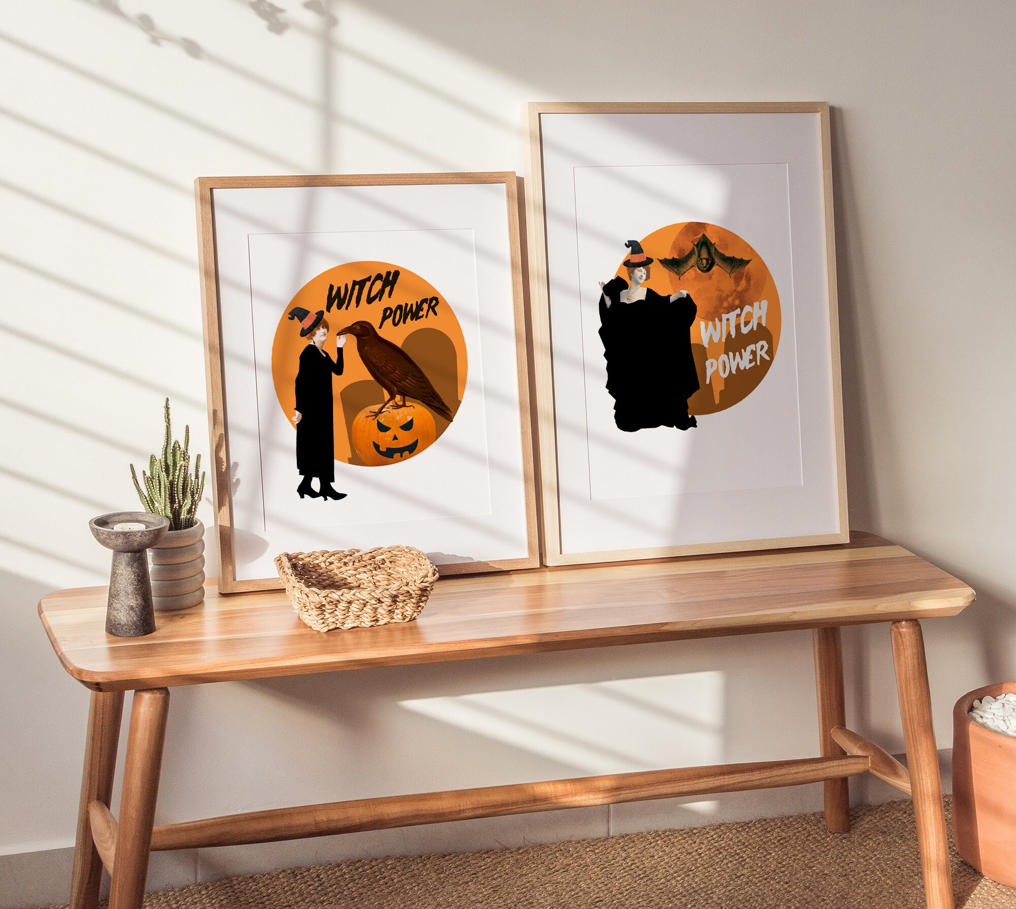 Halloween Witch Power Poster Full Moon Wall Art Vintage Bat - Etsy