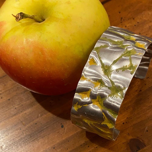 Crinkle Texture Cuff With Patina Paint Brass Aluminum Red Pink Green ...