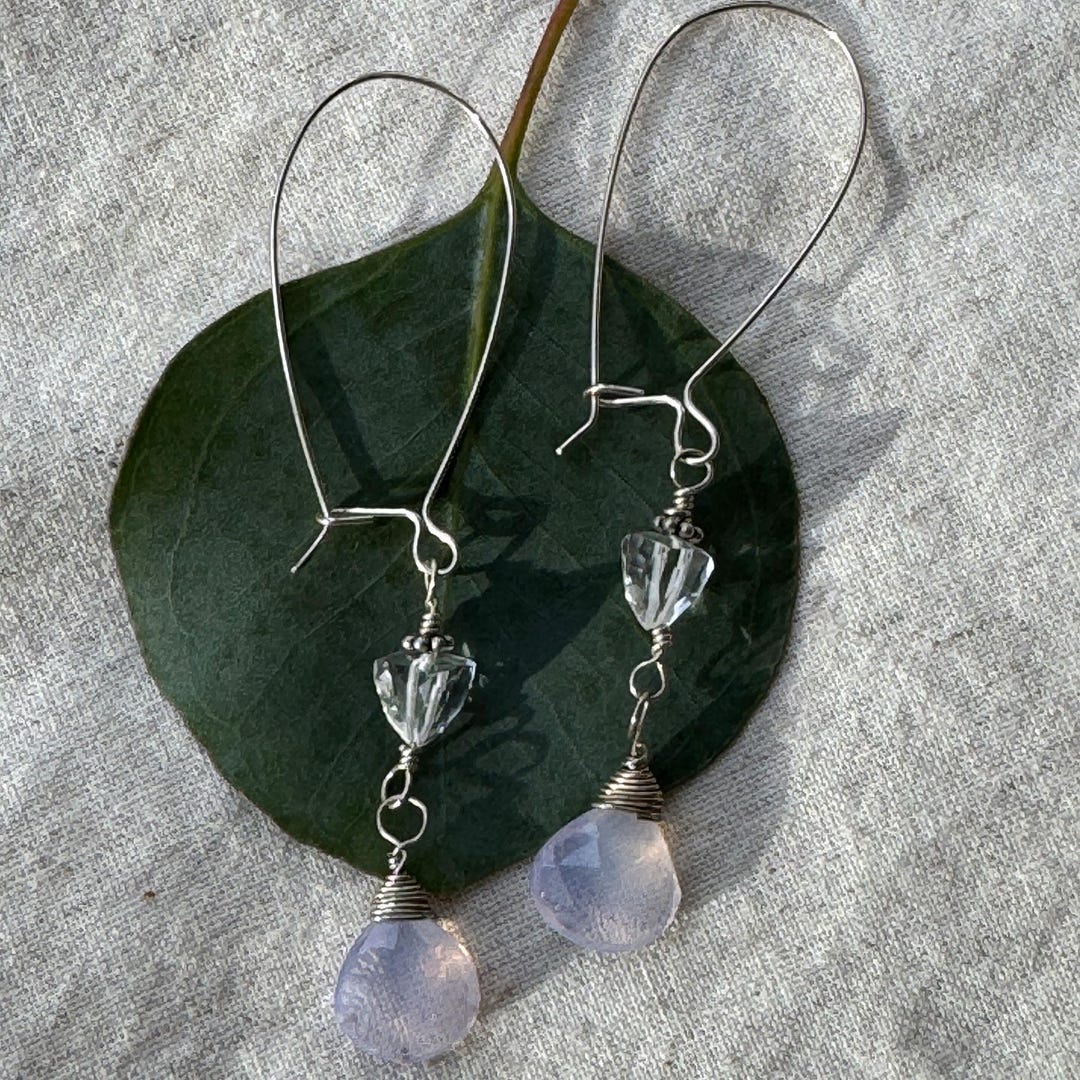 Light Purple Scorolite and Crystal Quartz Kidney Ear Wire Earrings - Etsy