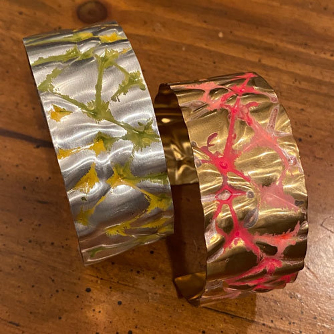 Crinkle Texture Cuff With Patina Paint Brass Aluminum Red Pink Green ...