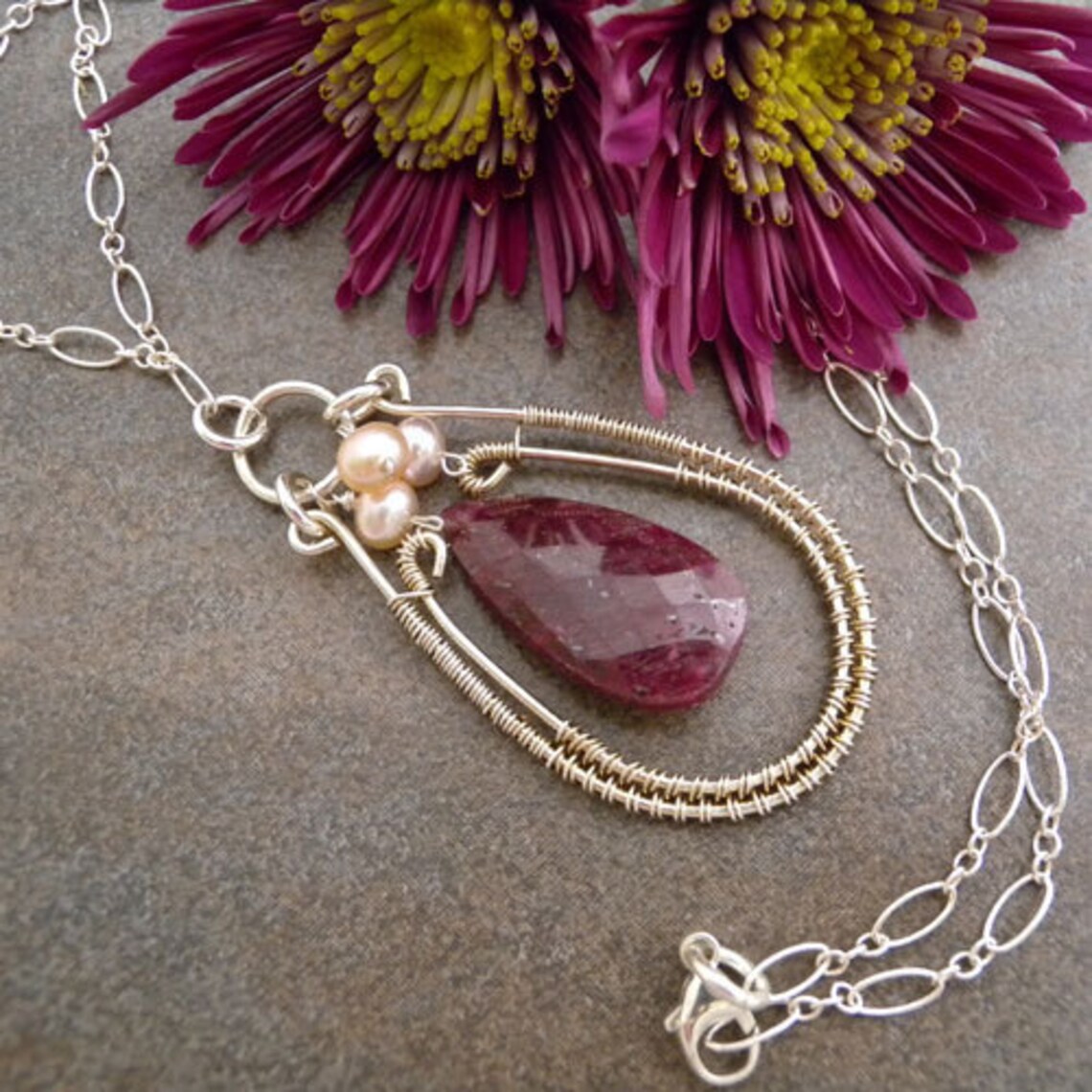Large Red Ruby Teardrop Wire Wrapped Pendant Necklace - Etsy