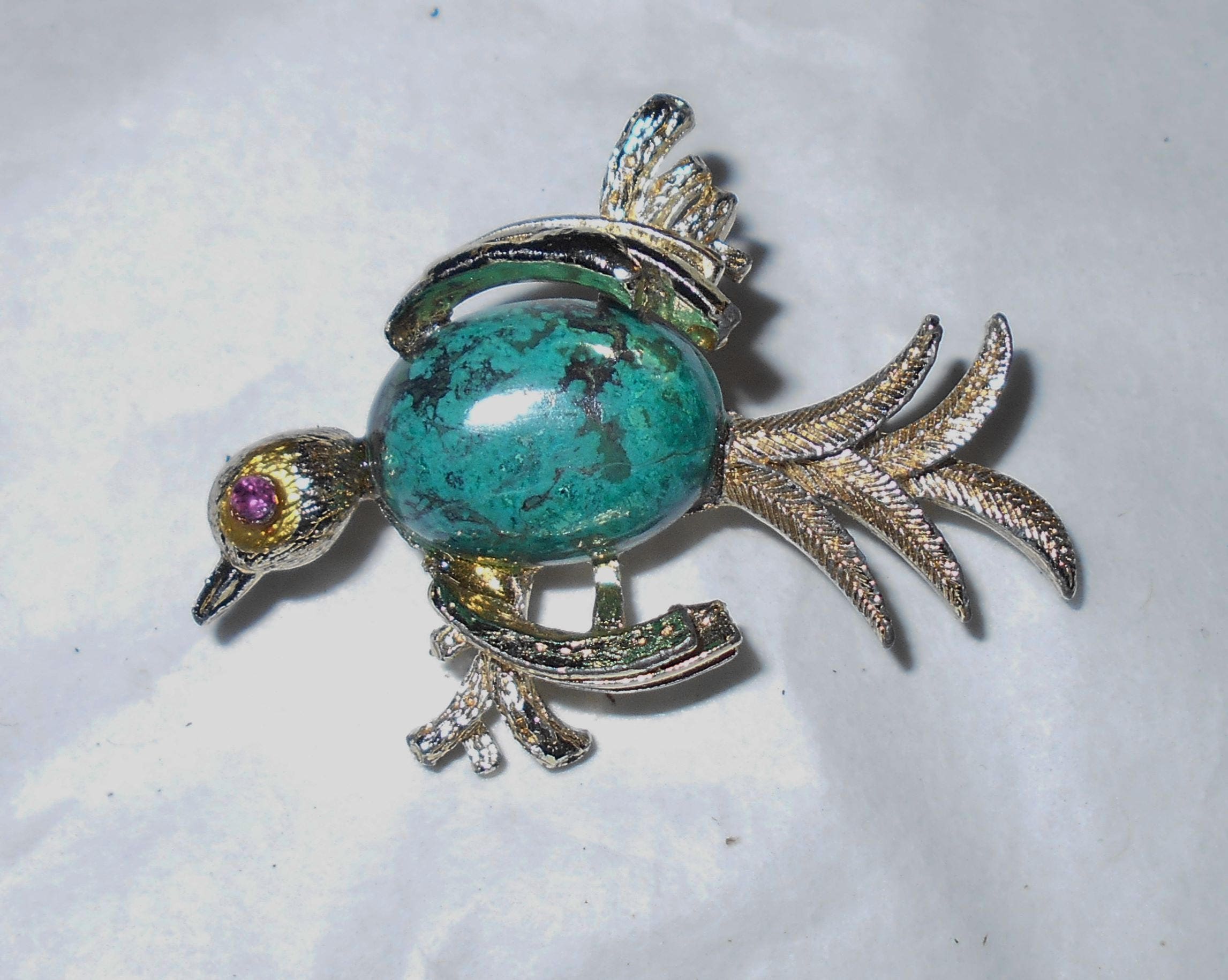 Vintage Bird Brooch Jelly Belly Pin With Ruby Eye And Etsy