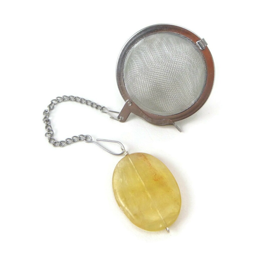 Tea Infuser With Yellow Quartz Oval Charm - Tea Accessory - Tea Ball ...