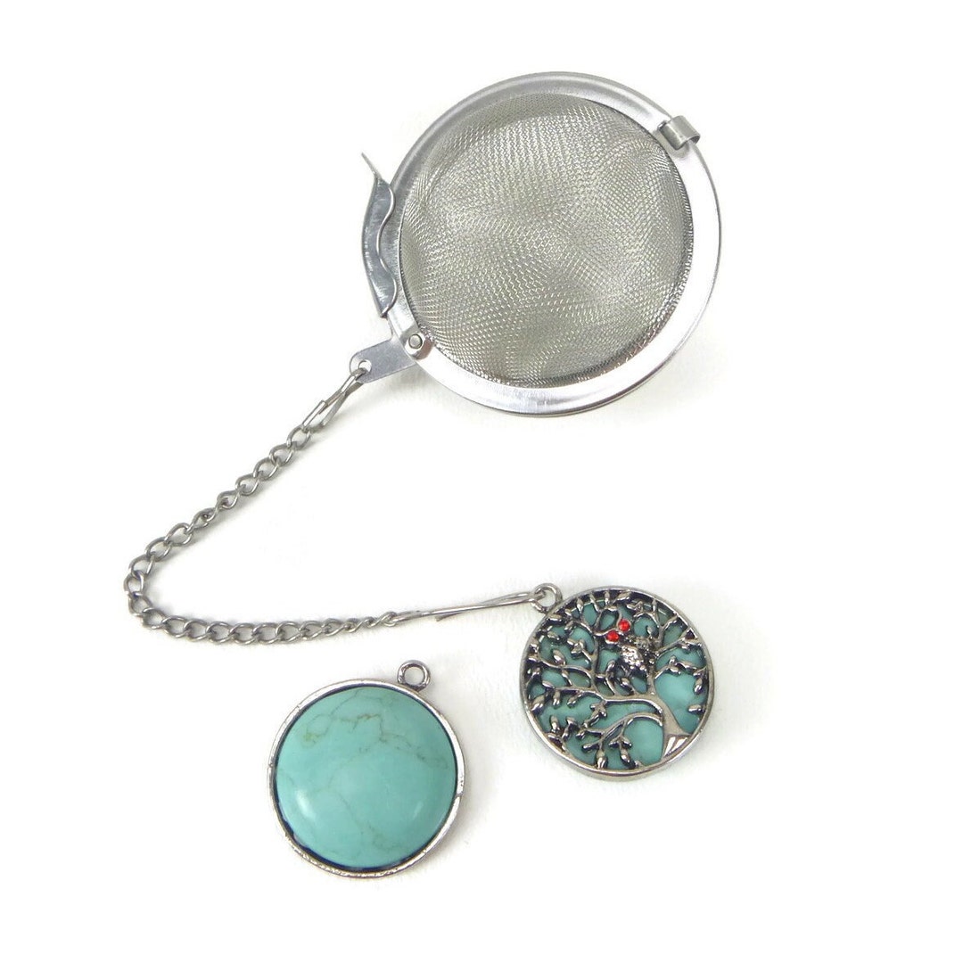 Tea Infuser With Turquoise Tree and Owl Charm - Tea Accessory - Tea ...