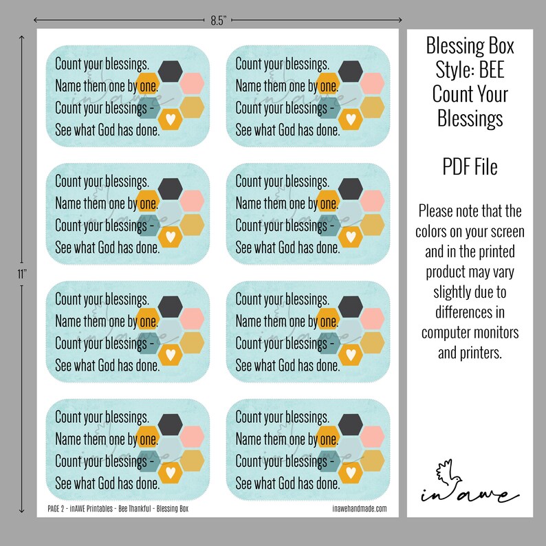 Count Your Blessings Gratitude Box - Bee Thankful Printable Craft Kit ...