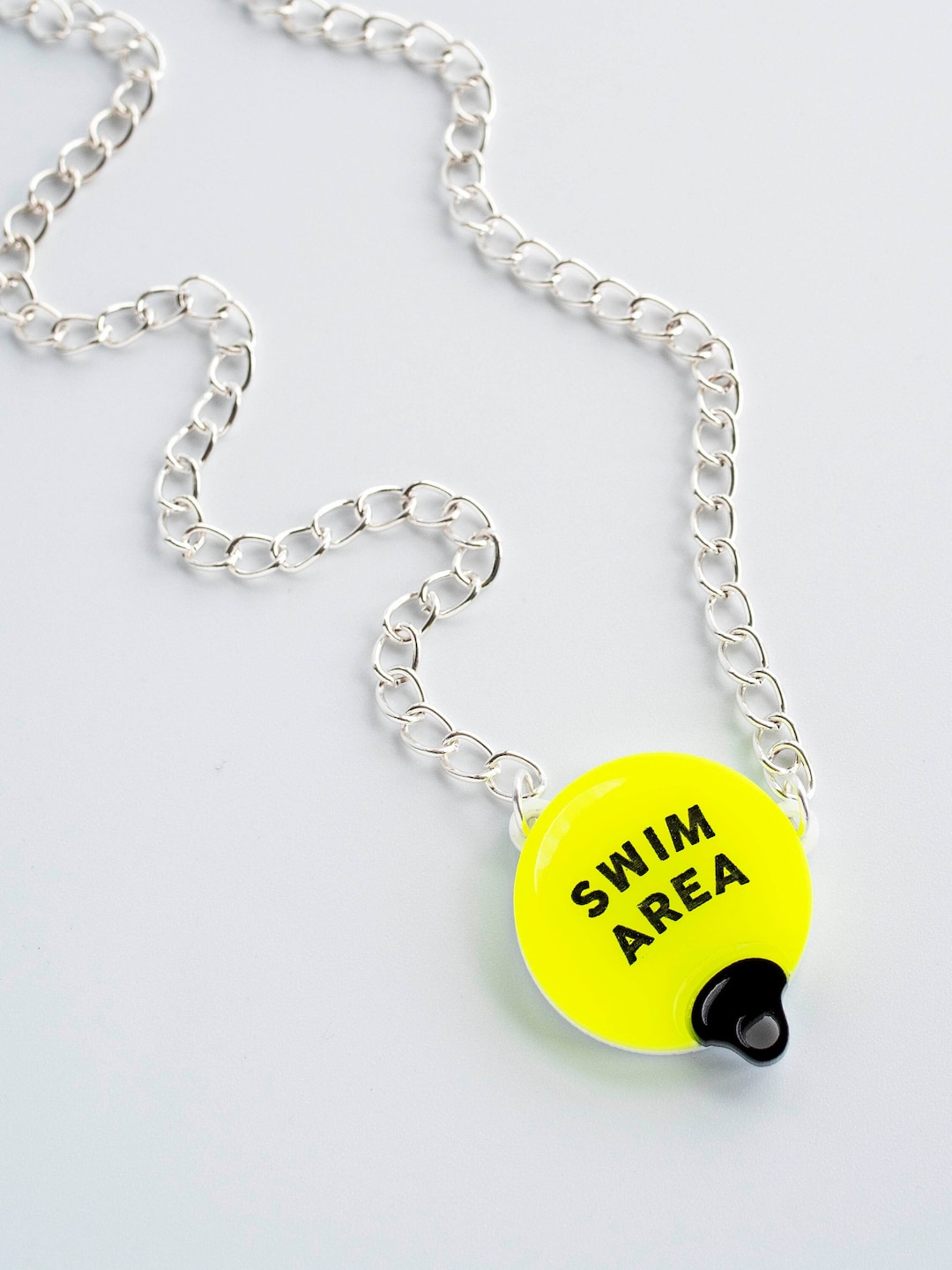 Neon Yellow 'SWIM AREA' Acrylic Necklace, Summer Beach Jewelry ...
