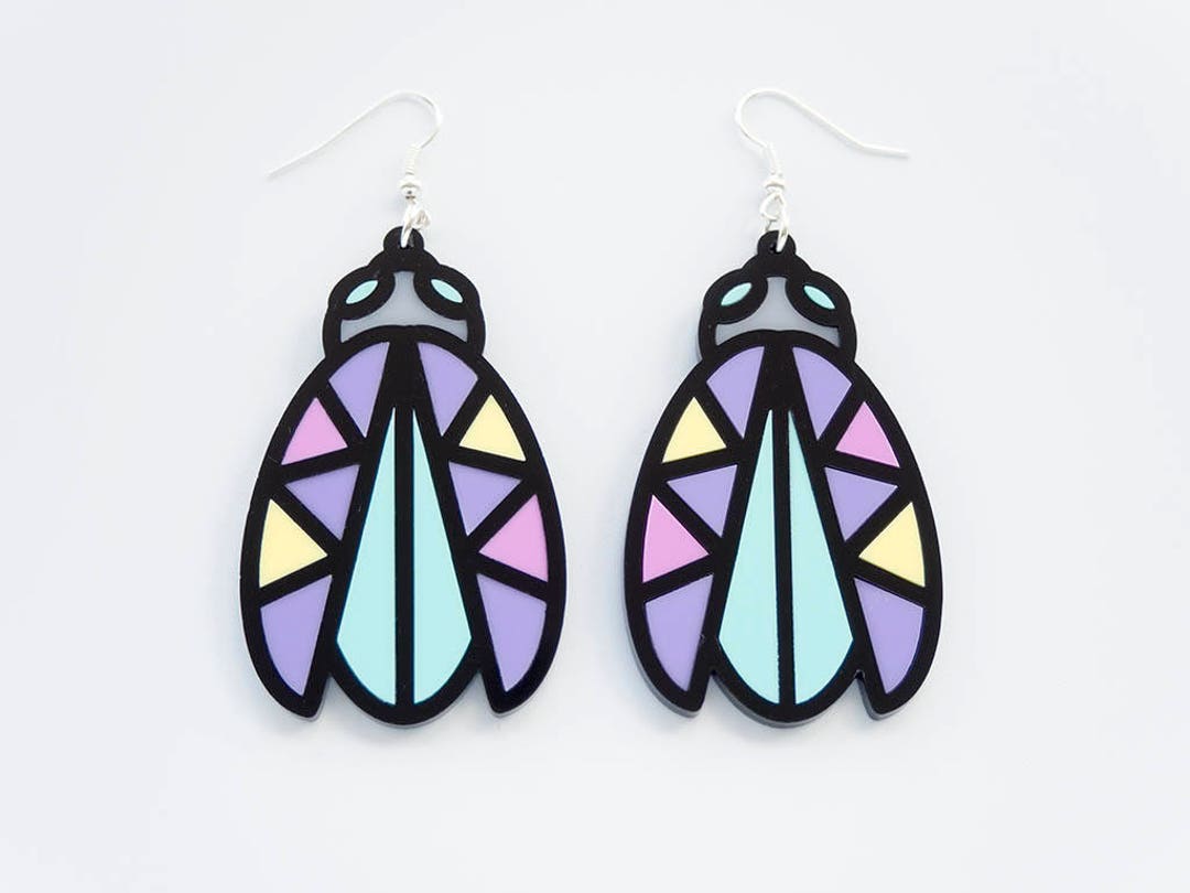 Beetle [bug] Pastel Earrings, Large Statement Festival Earrings - Etsy