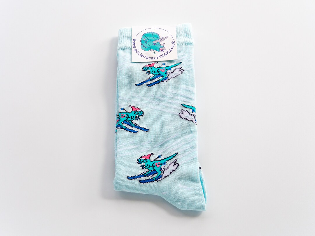 Skiing T-rex Dinosaur Ice Blue Socks - Etsy
