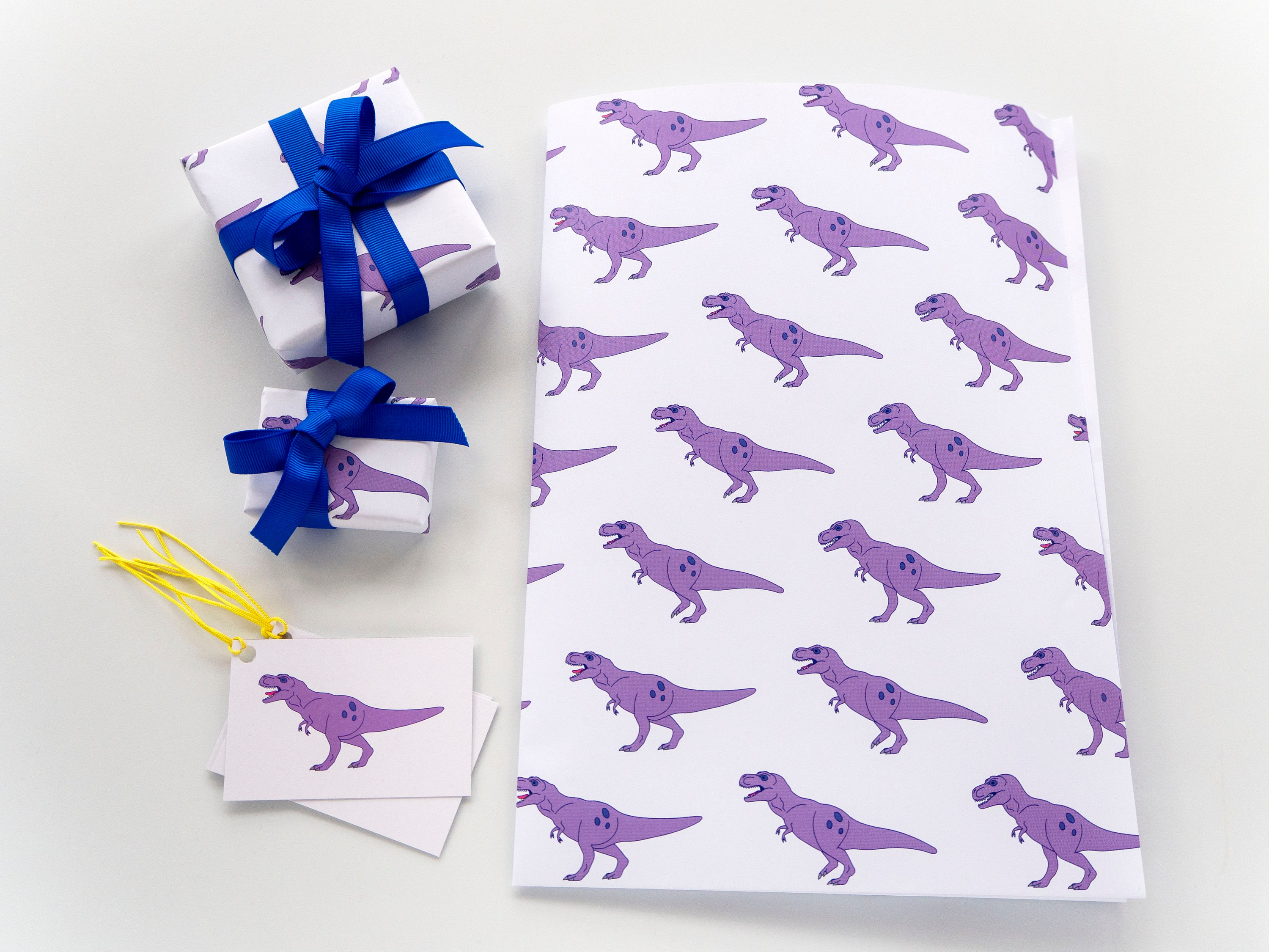 T-rex Dinosaur Wrapping Paper With Tags | Etsy