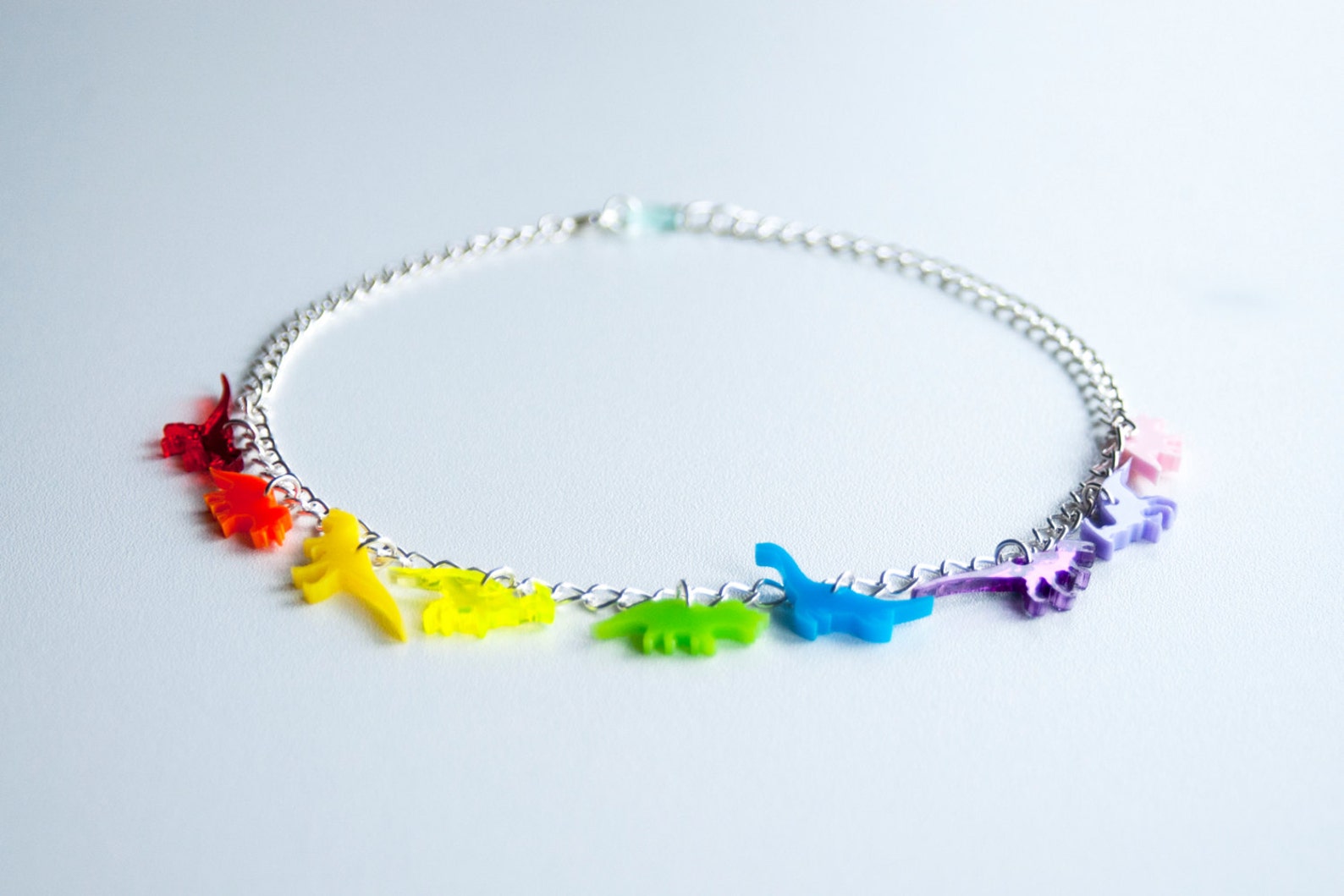 Rainbow Tiny Dinosaur Charm Necklace, Large Statement Festival Necklace ...