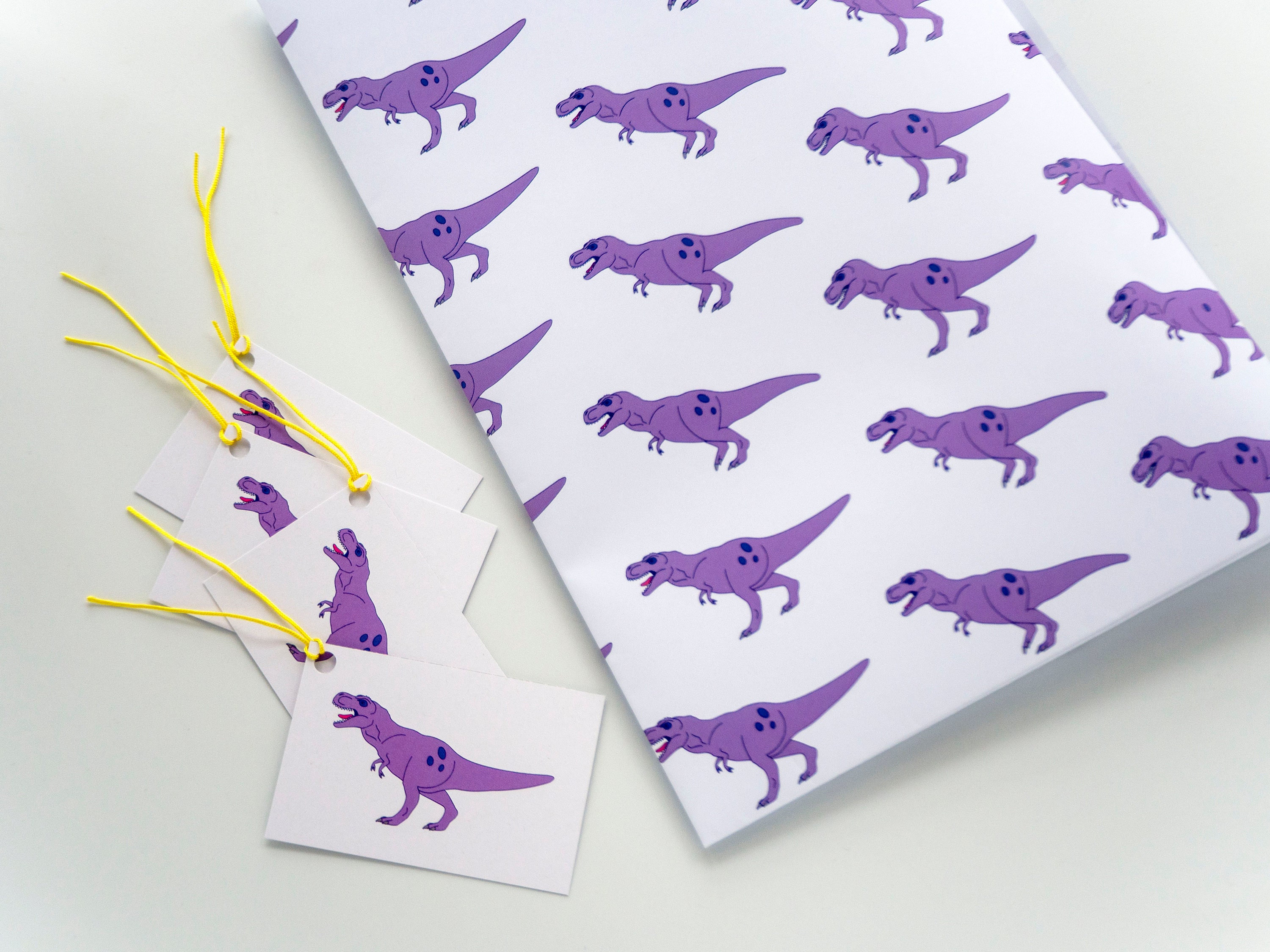 T-rex Dinosaur Wrapping Paper With Tags | Etsy