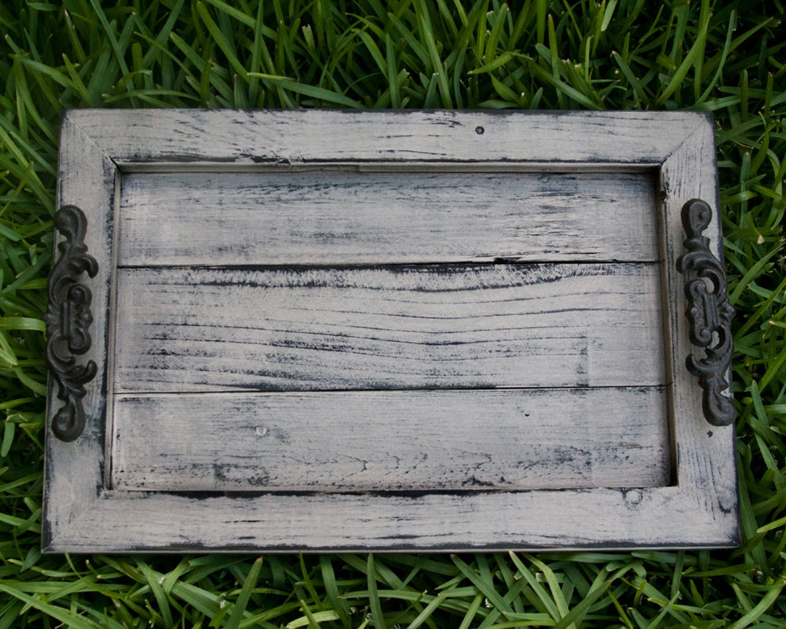 Decorative / Serving Tray - Distressed Gray With Black Glaze Topcoat - Etsy