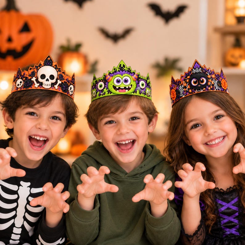 20 Halloween Crowns Printable for Kids, Color & Black and White Paper ...