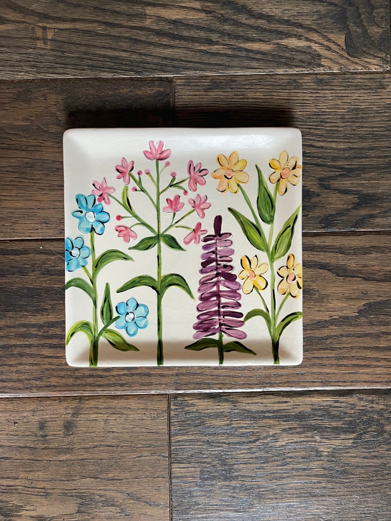 Floral Small Square Plate 7 1/4 - Etsy