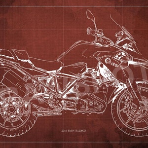 2016 BMW R1200GS Blueprint, Art Print 8x12in to 60x41in, Motorcycle Art ...