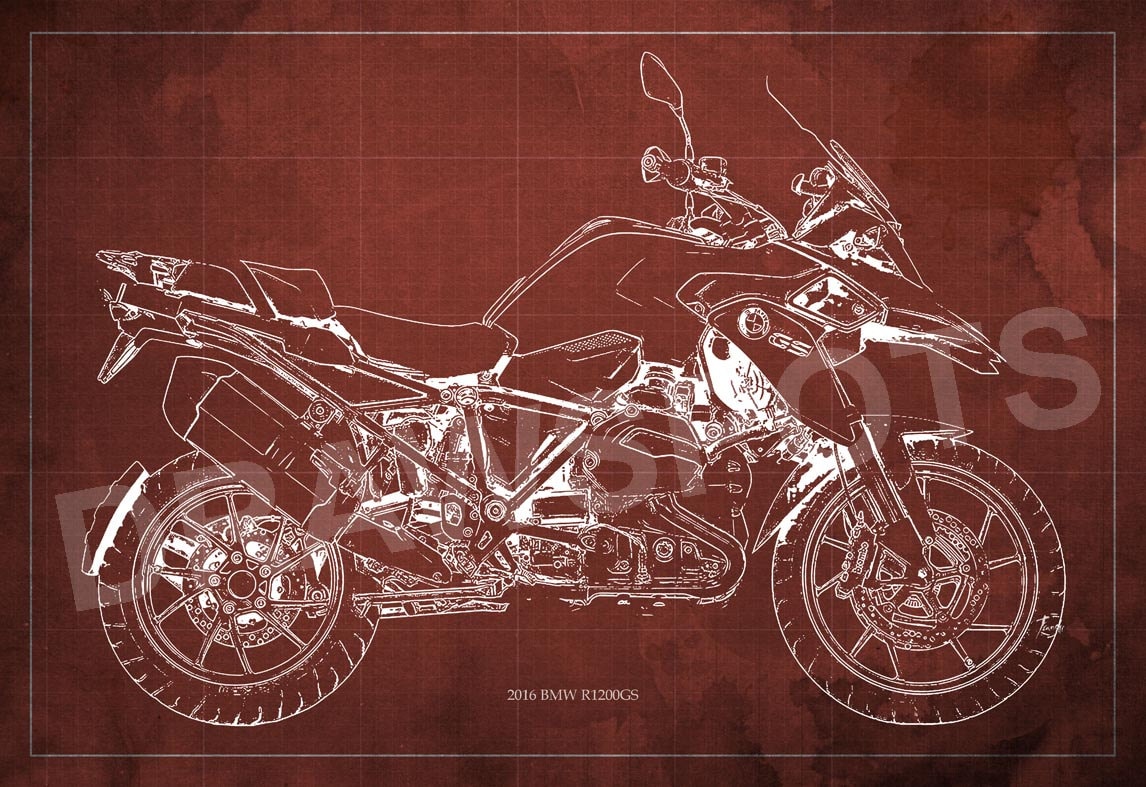 2016 BMW R1200GS Blueprint, Art Print 8x12in to 60x41in, Motorcycle Art ...