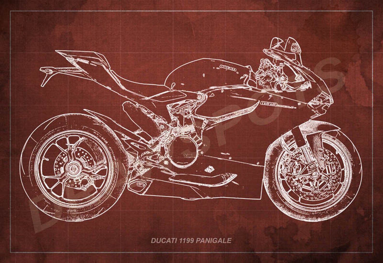 Ducati 1199 Panigale Blueprint, Art Print 8x12in to 60x41in, Motorcycle ...