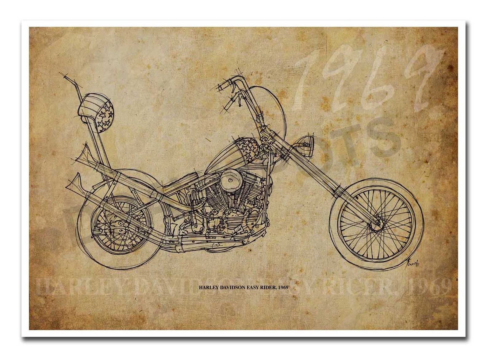 HARLEY DAVIDSON Easy Rider 1969, Based on My Original Handmade Drawing ...