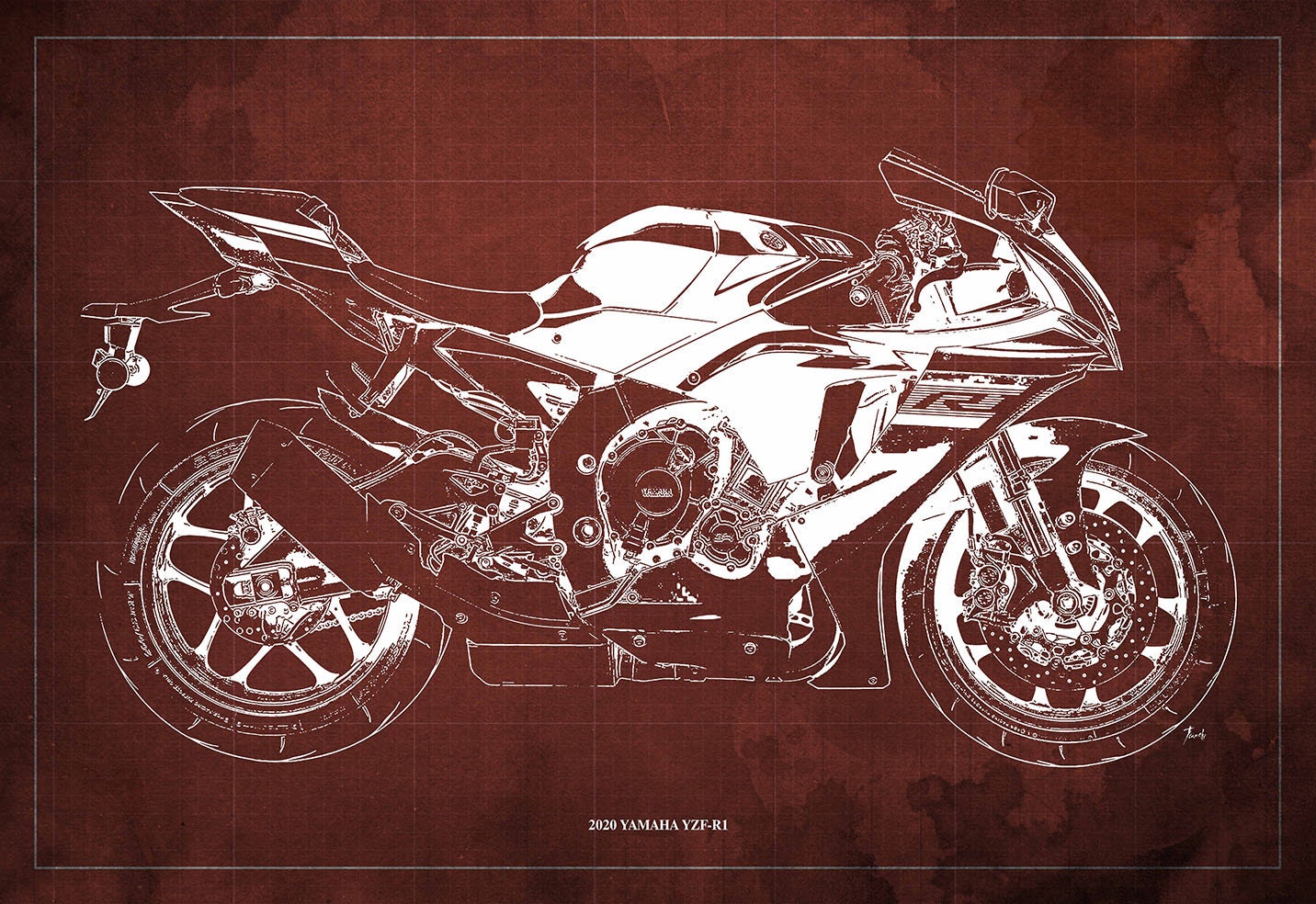 2020 Yamaha YZF-R1 Blueprint,art Print 14x9.60 to 60x41in,bike Art ...