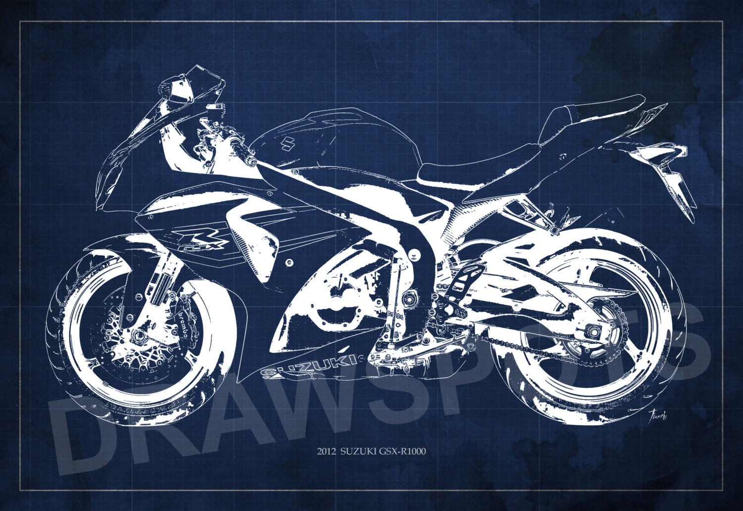 2012 SUZUKI GSX-R1000 Blueprint, Art Print 14.00x9.63 Inches and Larger ...