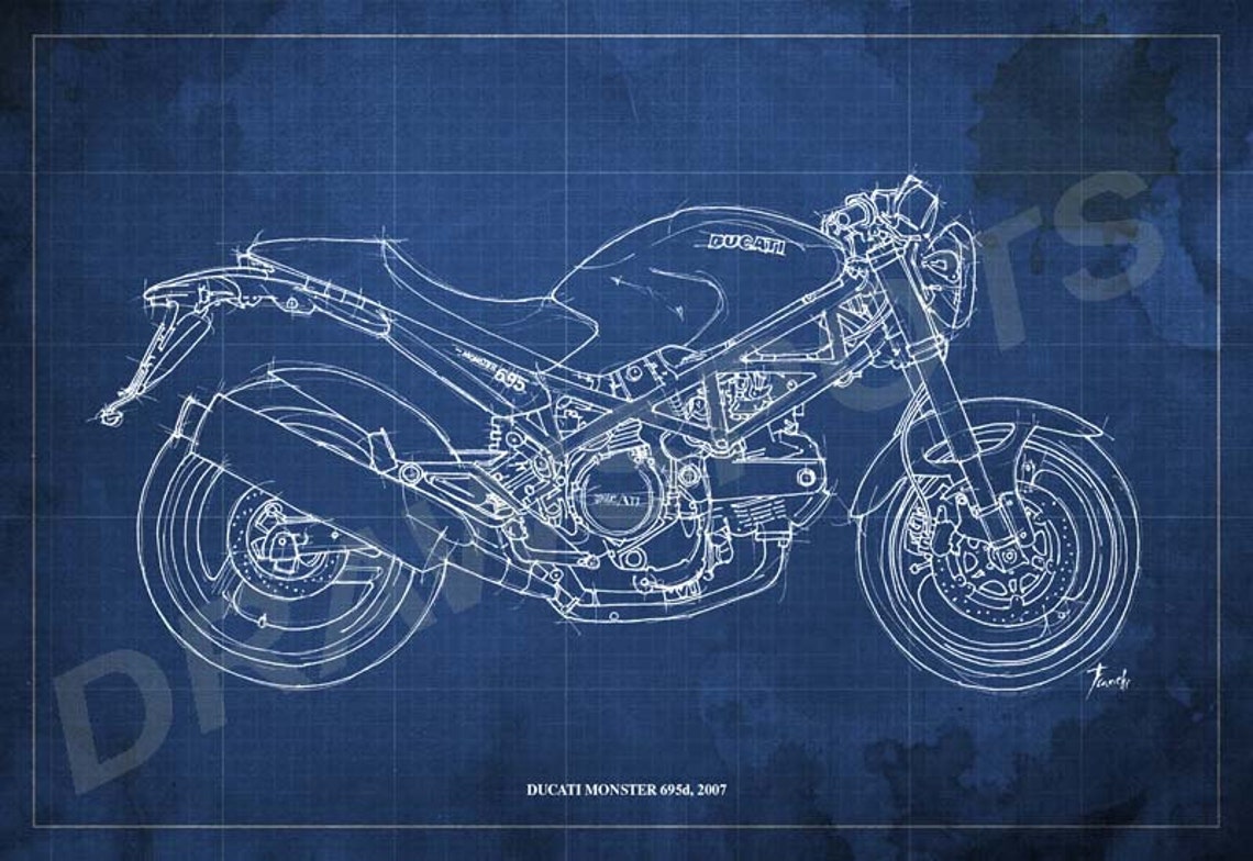 Ducati Monster 695d Blueprint, Art Print 8x12 In. and LARGER Sizes ...