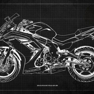 2014 Kawasaki Ninja 650 ABS Blueprint,art Print 14x9.60 to 60x41in,bike ...