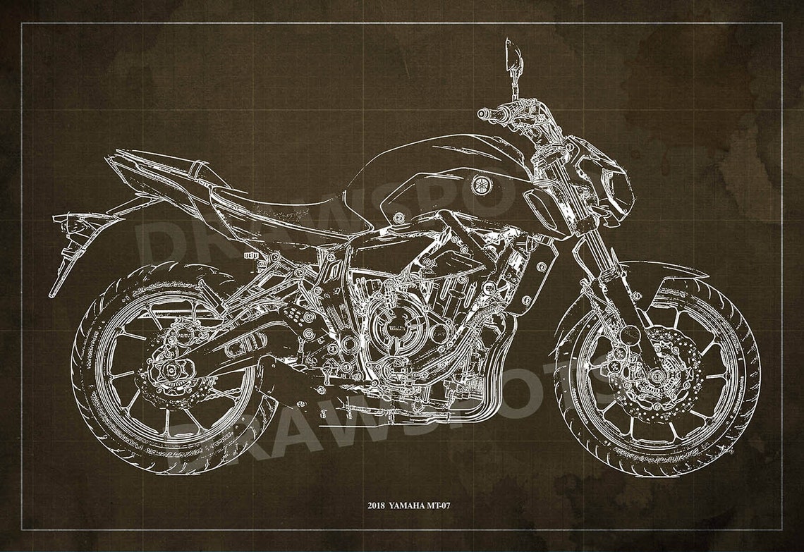 2018 Yamaha MT-07 Blueprint,art Print Larger Sizes, Bike Art Print ...