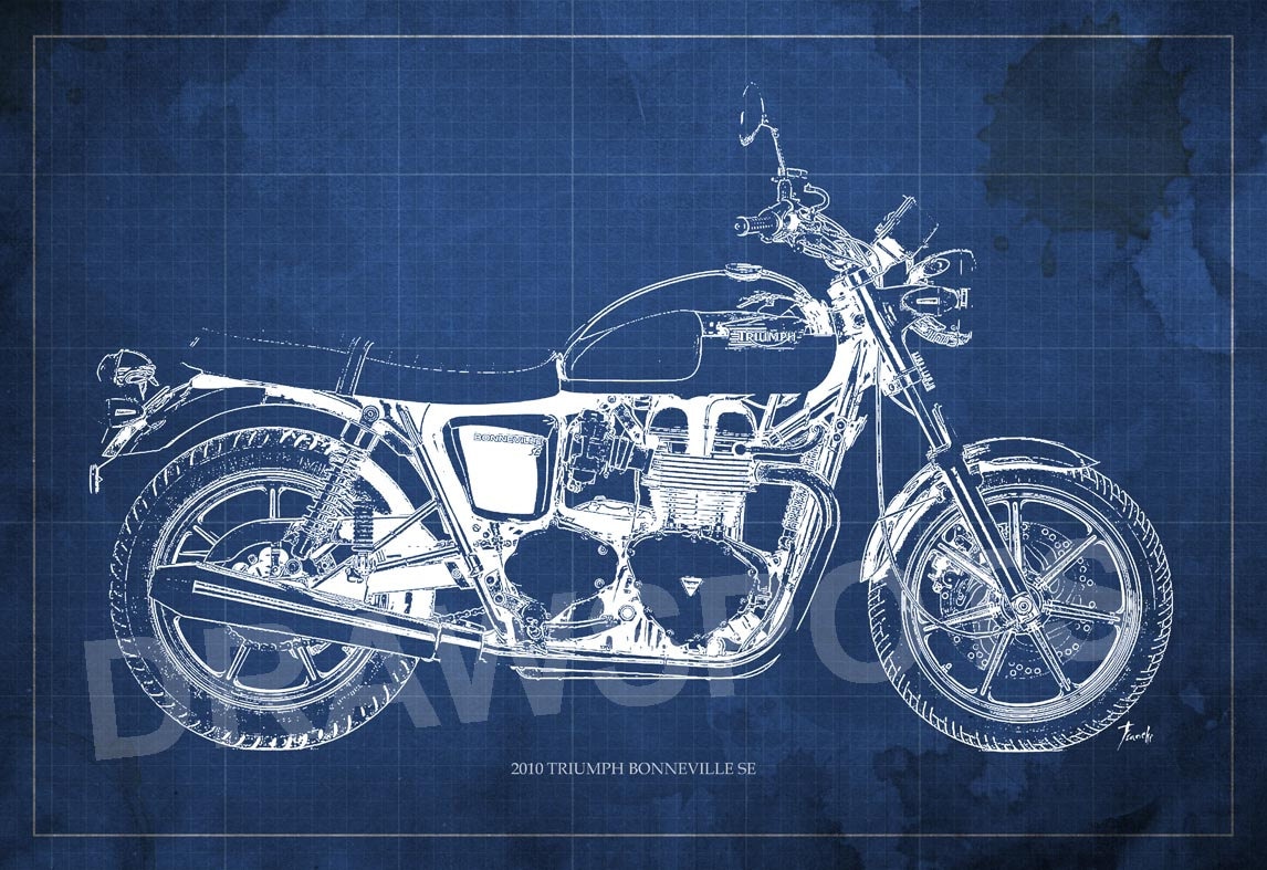 Triumph Bonneville SE Blueprint, Motorcycle Art Print,unique Wall Art ...
