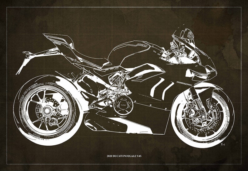 2020 Ducati Panigale V4S Blueprint,art Print 14x9.60 to 60x41in,bike ...