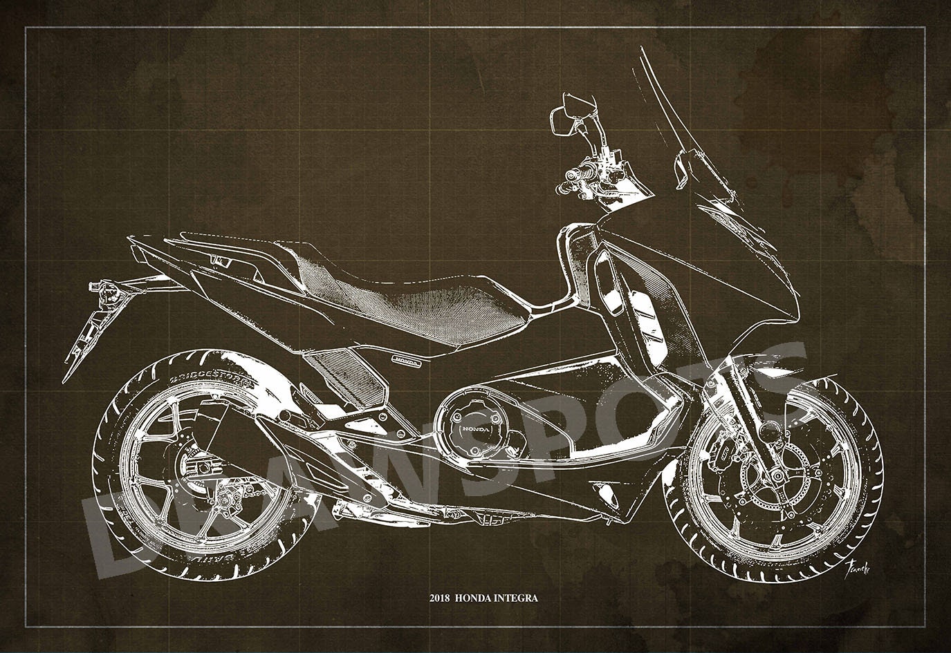 2018 Honda Integra Blueprint, Motorcycle Art Print (digital Drawing ...