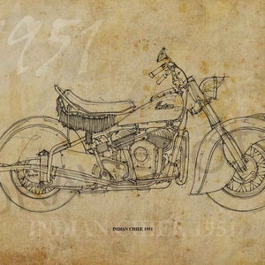 Set of 4, INDIAN MOTORCYCLES Original Art Prints, Any Print 11.5x16 (A3 ...