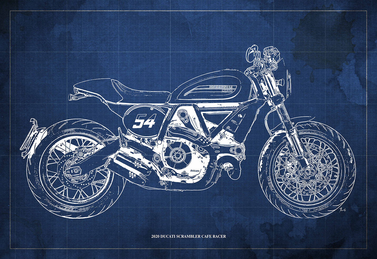 2020 Ducati Scrambler Cafe Racer Blueprint,art Print 14x9.60 to 60x41in ...