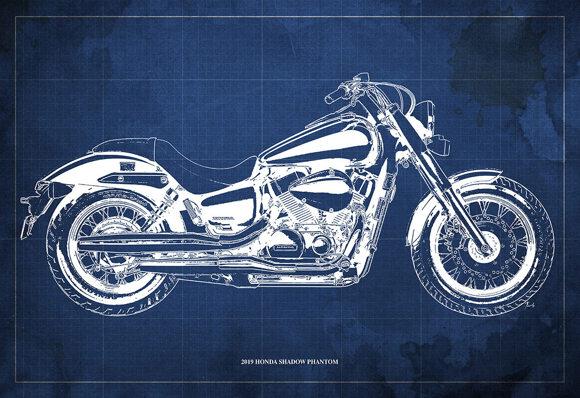 2019 Honda Shadow Phantom Blueprintart Print 14x9.60 to - Etsy