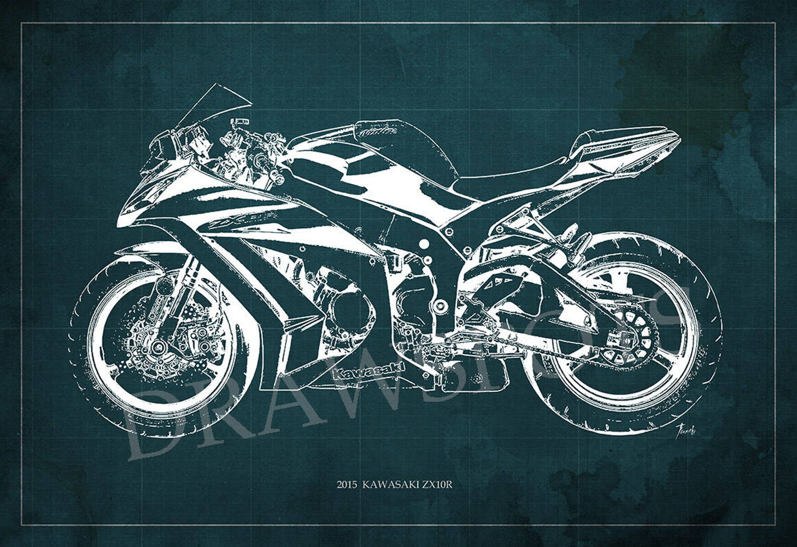 2015 KAWASAKI ZX10R Blueprint Art Print 14x9.60 in and LARGER - Etsy
