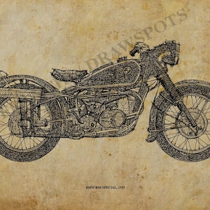 BMW R68 Motorcycle Print, Vintage Bike Handmade Drawing (A3) - Etsy