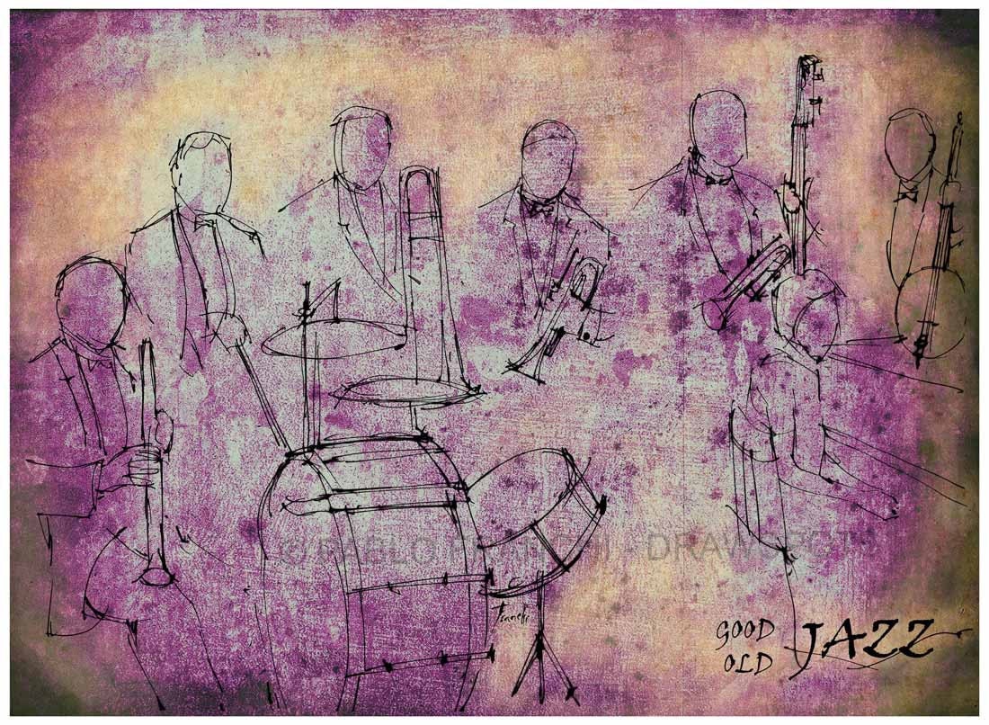 A4 Size Print, Good Old Jazz, Original Handmade Drawing Print, Louis ...