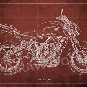 2018 Yamaha MT-07 Blueprint,art Print Larger Sizes, Bike Art Print ...