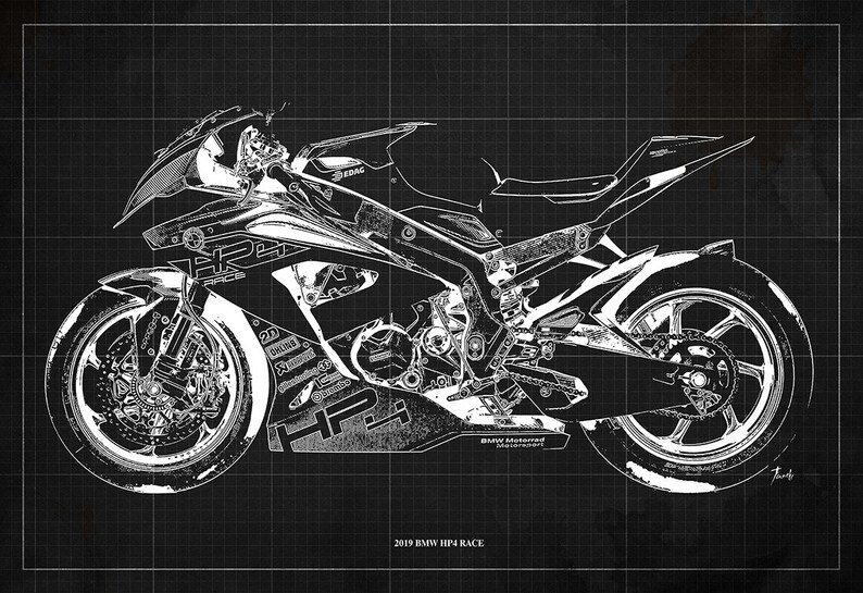 2019 BMW HP4 Race Blueprint Art Print, Garage Decor - Etsy